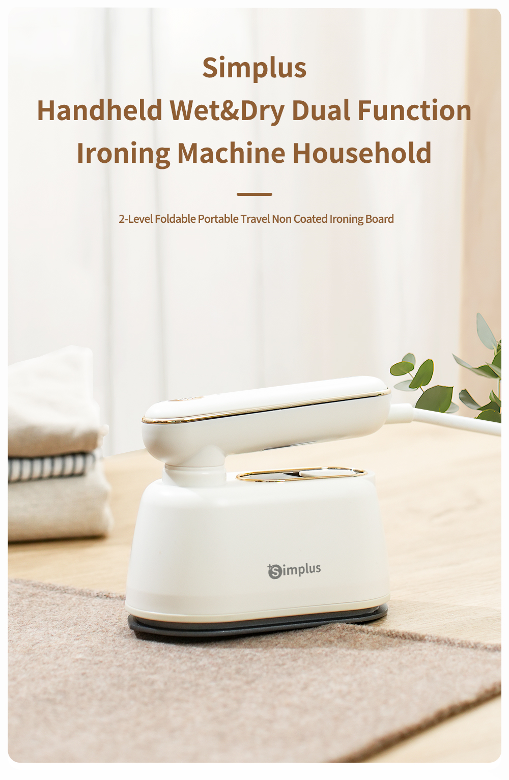 Simplus 2 in 1 Steam Iron Wet & Dry Flat Iron Foldable Handheld Mini Portable Clothes Ironing ...