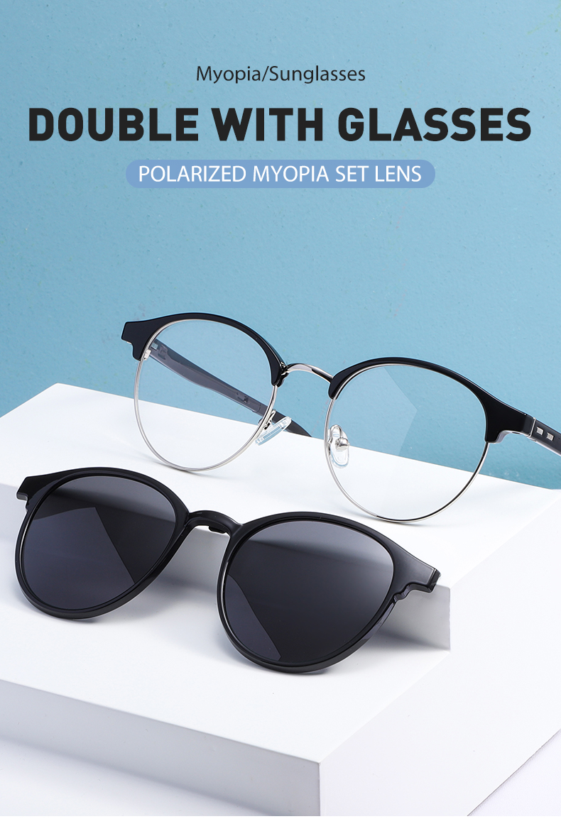 Magnetic 2 in 1 Clip On Polarized Myopia Eyeglasses Women Men Index 1. ...