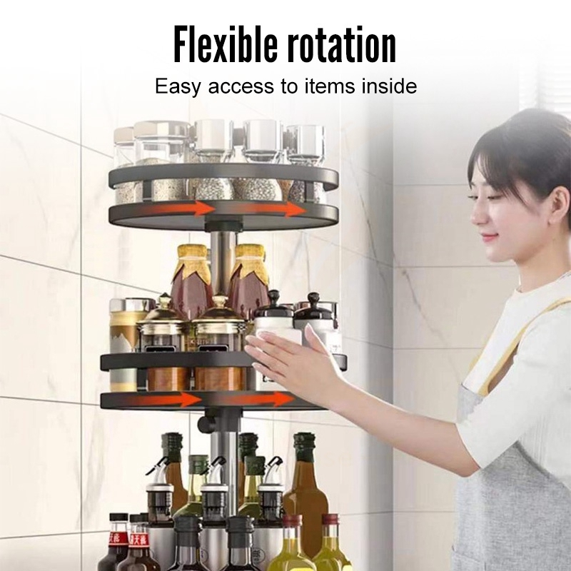【Local Delivery】360° Rotating Spice Rack Organizer Steel Adjustable ...