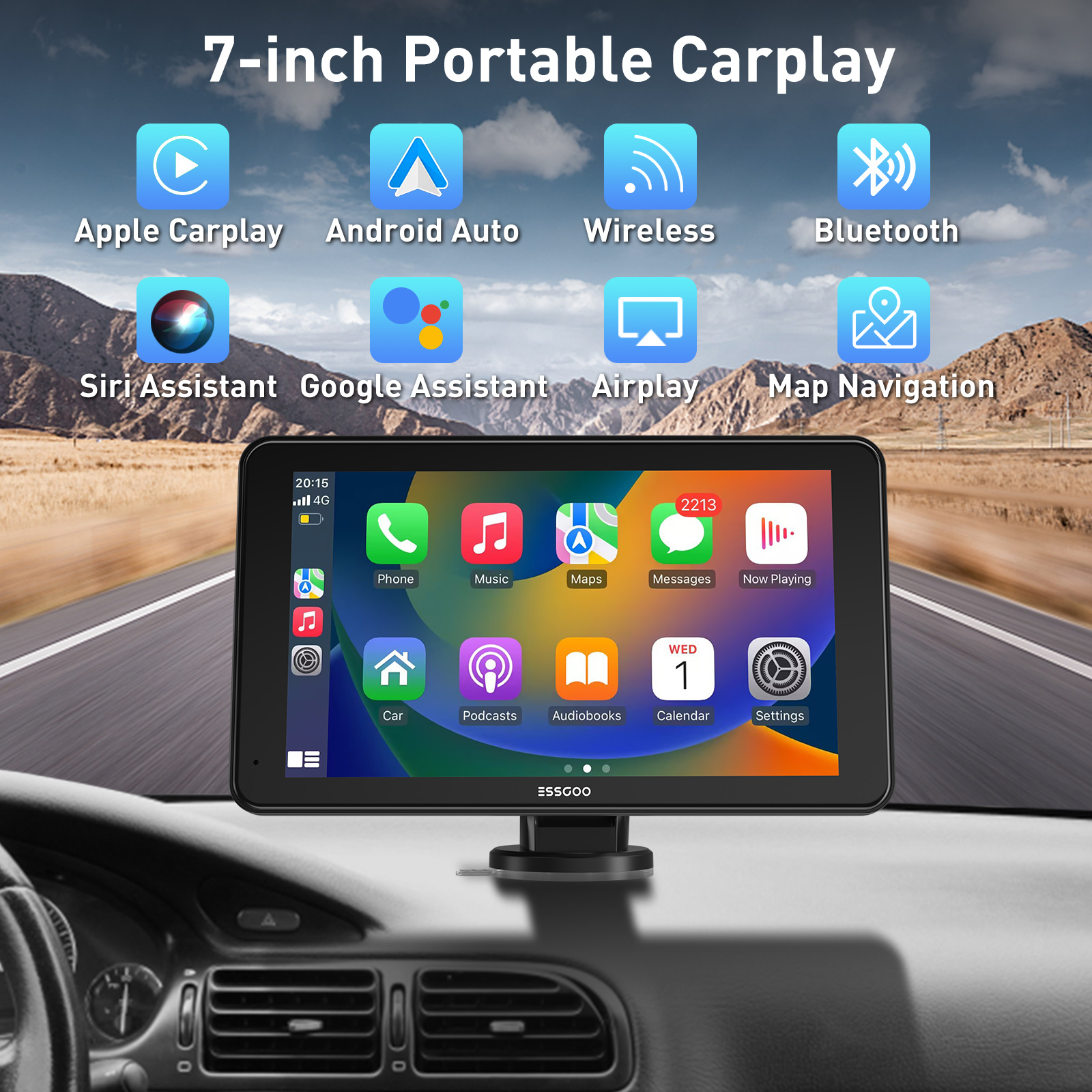 Local Delivery ESSGOO 7" Portable Carplay MP5 Multimedia Player FHD IPS Touch Screen Android ...