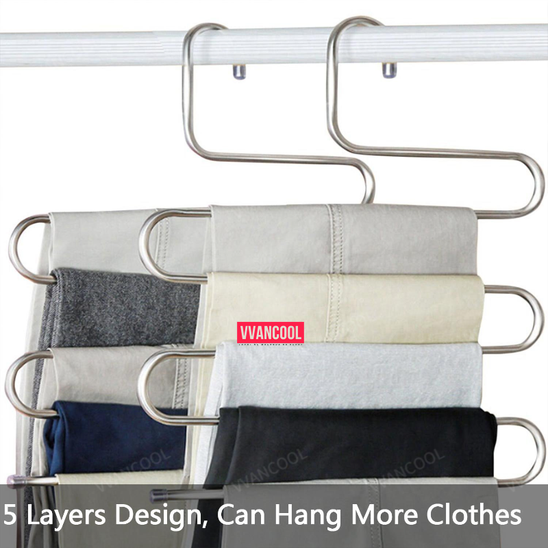 5Pcs Pants Hangers S Shape Trousers Hangers Stainless Steel Clothes ...