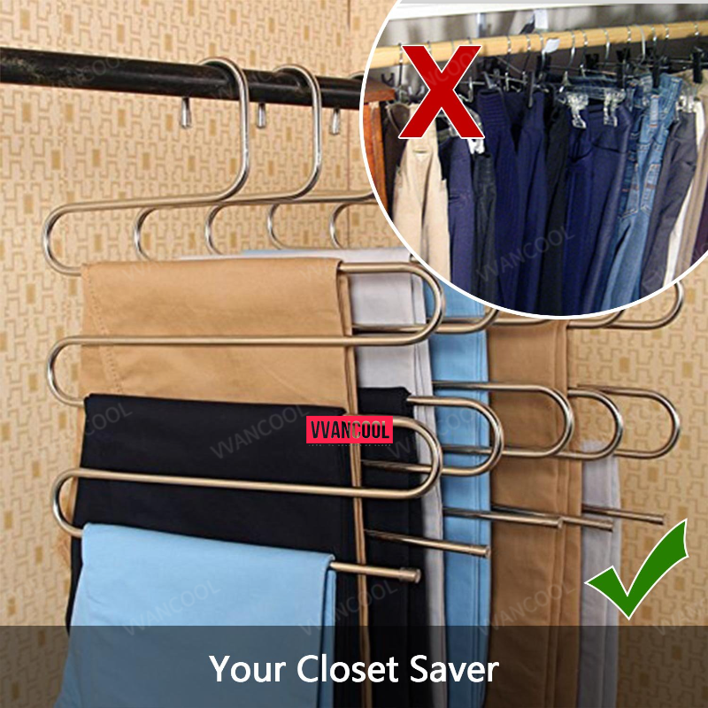 5Pcs Pants Hangers S Shape Trousers Hangers Stainless Steel Clothes ...