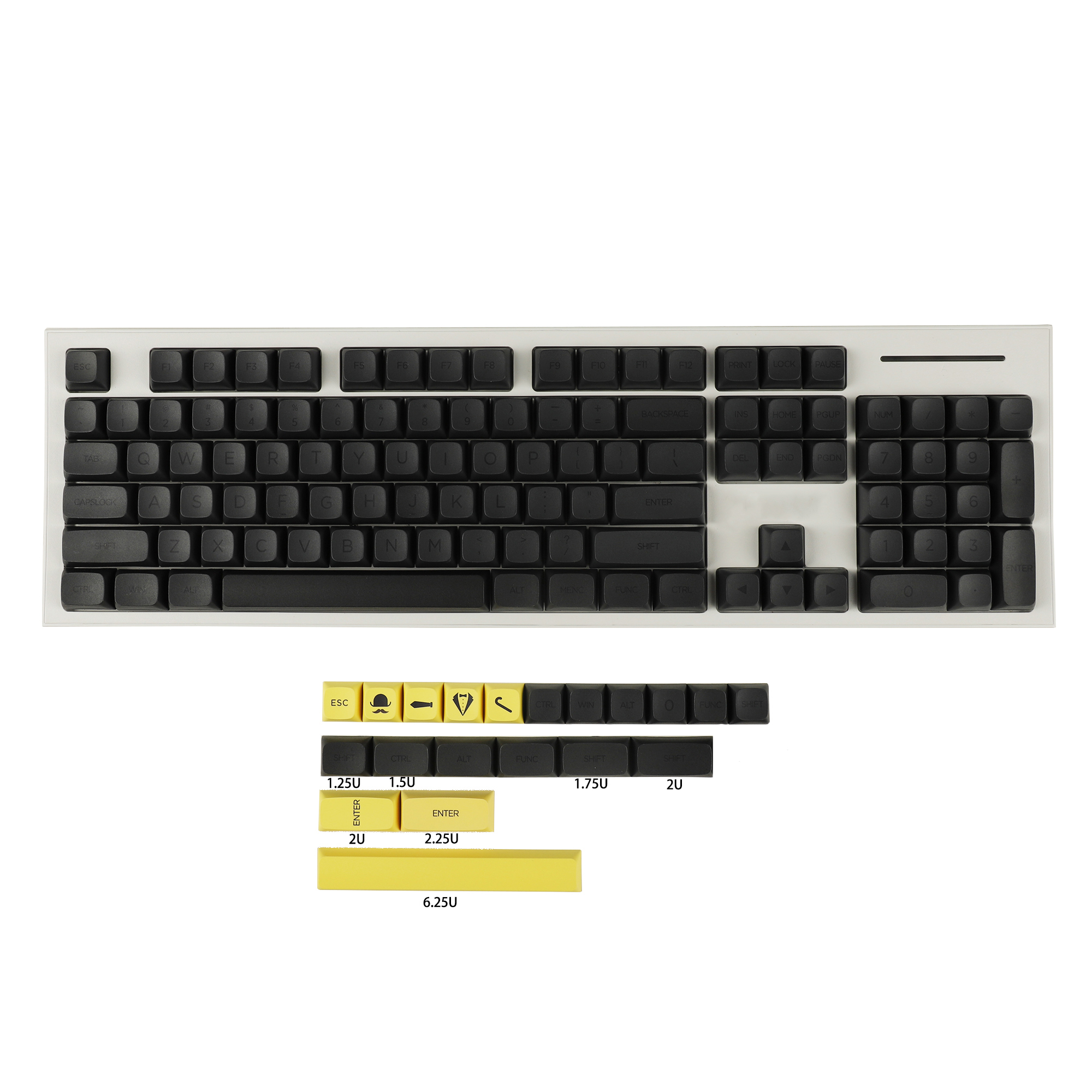 YMDK 125 ZDA Profile XDA v2 Dye Sub PBT Gentleman Yellow Gray Keycaps For 104 TKL 60% 96 84 68 ...