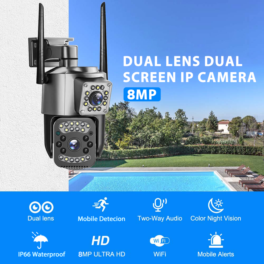 V380 Pro CCTV Camera dual lens Wi-Fi Wireless Outdoor Ip Security 4K 8Mp Night Vision two-way ...