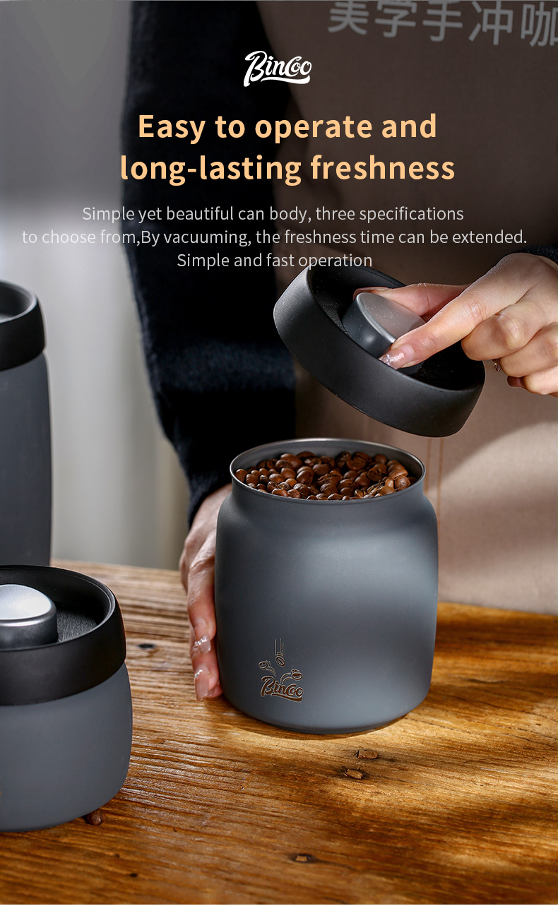 BINCOO Coffee Bean Sealed Can Stainless Steel Coffee Powder Jar Press ...