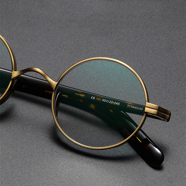 Japanese retro style small round frame eyeglasses hand made by pure ...