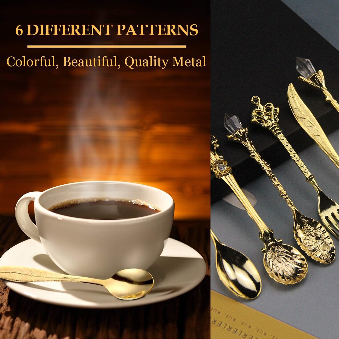 6Pcs/Set Vintage Carved Coffee Spoon Teaspoon Retro Zinc Alloy Dessert ...