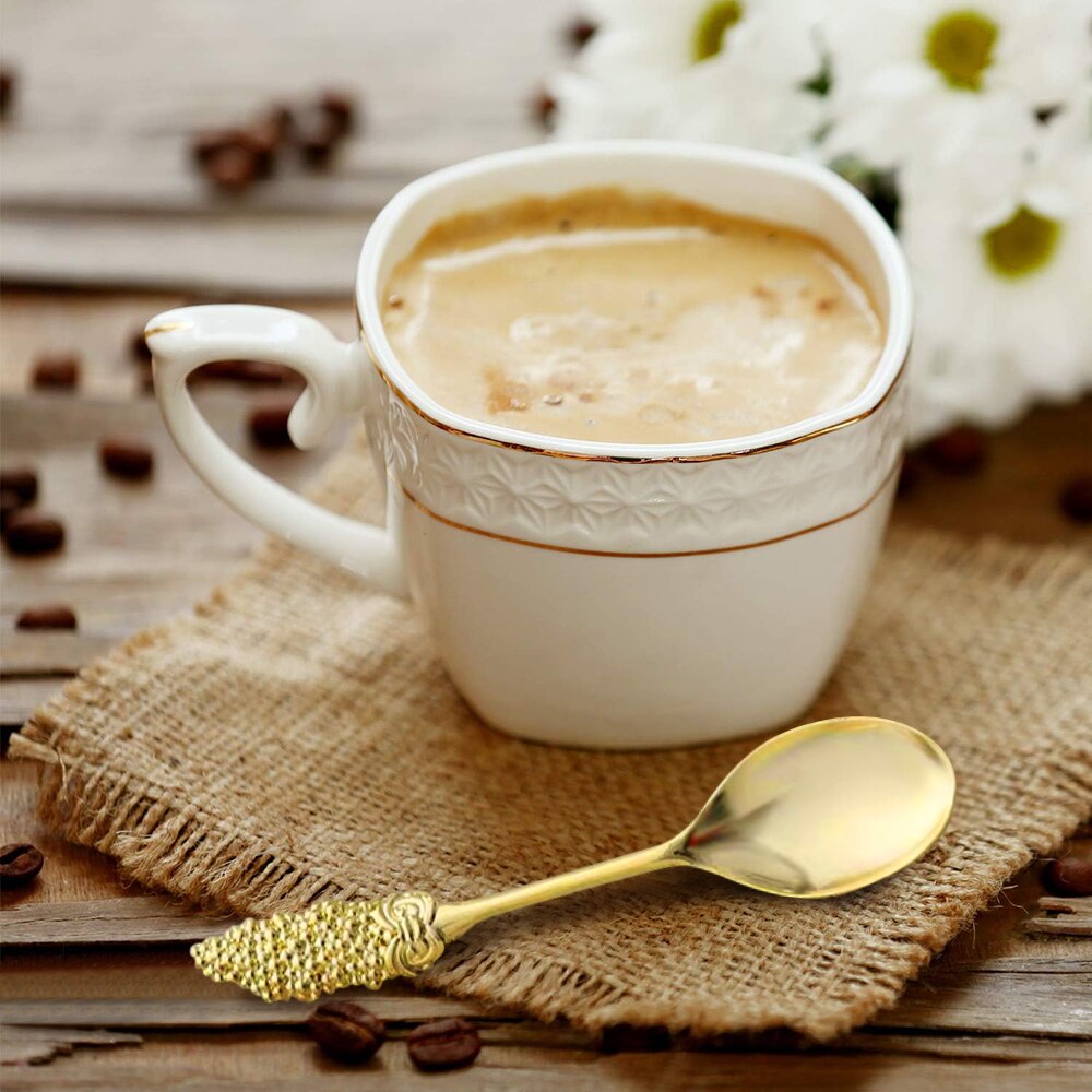 6Pcs/Set Vintage Carved Coffee Spoon Teaspoon Retro Zinc Alloy Dessert ...