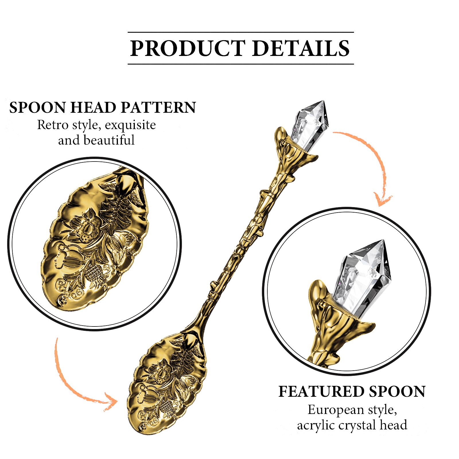 6Pcs/Set Vintage Carved Coffee Spoon Teaspoon Retro Zinc Alloy Dessert ...