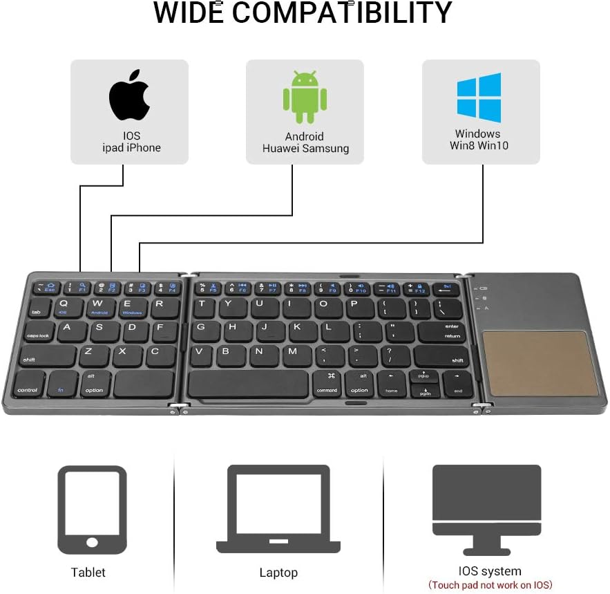 BOMGE Foldable Bluetooth Keyboard with Touchpad Portable Wireless ...