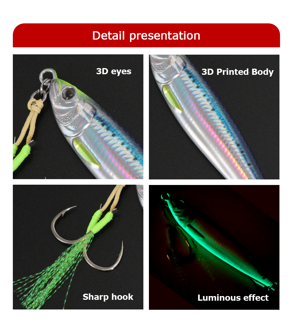 Tolure 2024 New Jigging Lures 40g 60g 80g Long Casting Fishing Jig Lure 3D Printed Body Luminous ...
