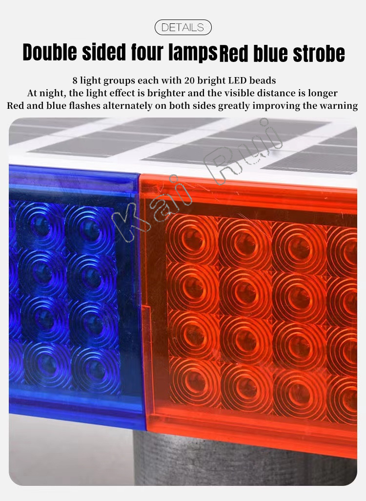 Red and bule solar warning strobe lights road traffic safety flash lights night construction ...