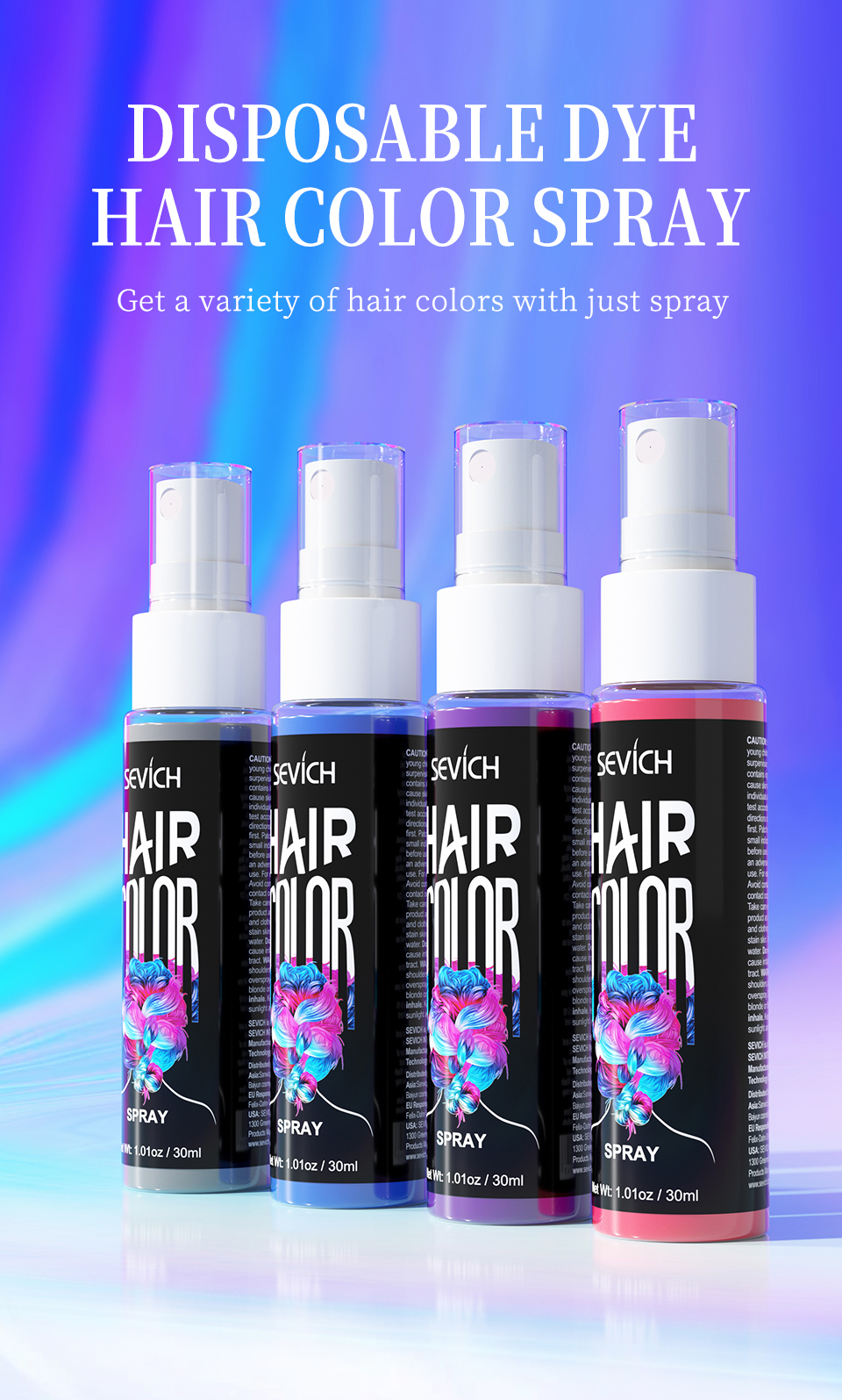 SEVICH Hair Dye Spray Temporary Hair Color Gold Red Purple Blue Hair ...