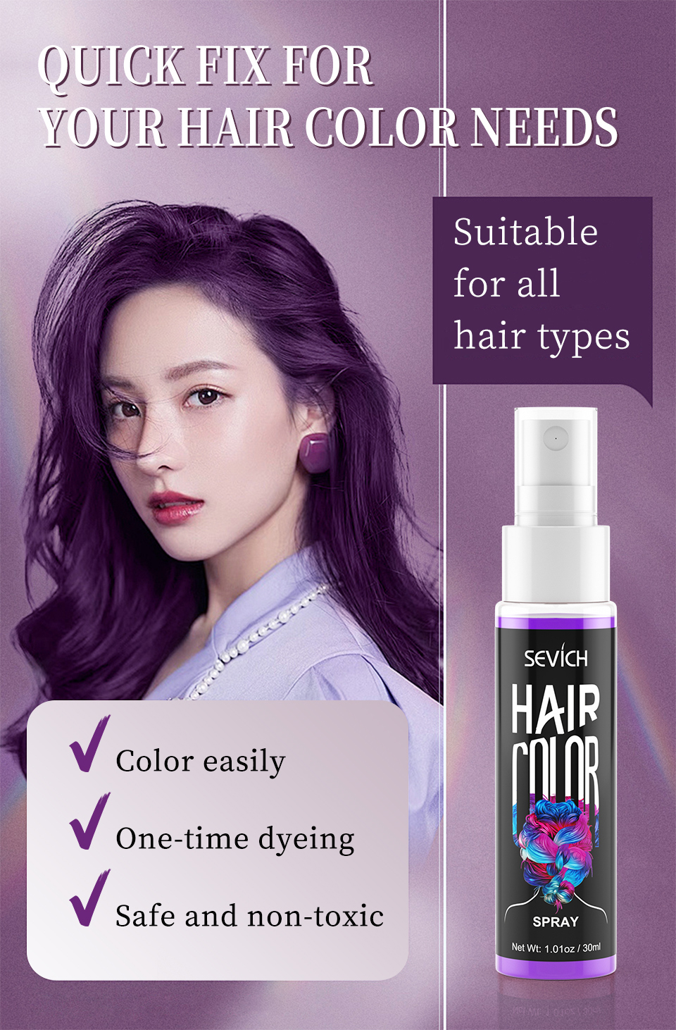 SEVICH Hair Dye Spray Temporary Hair Color Gold Red Purple Blue Hair ...