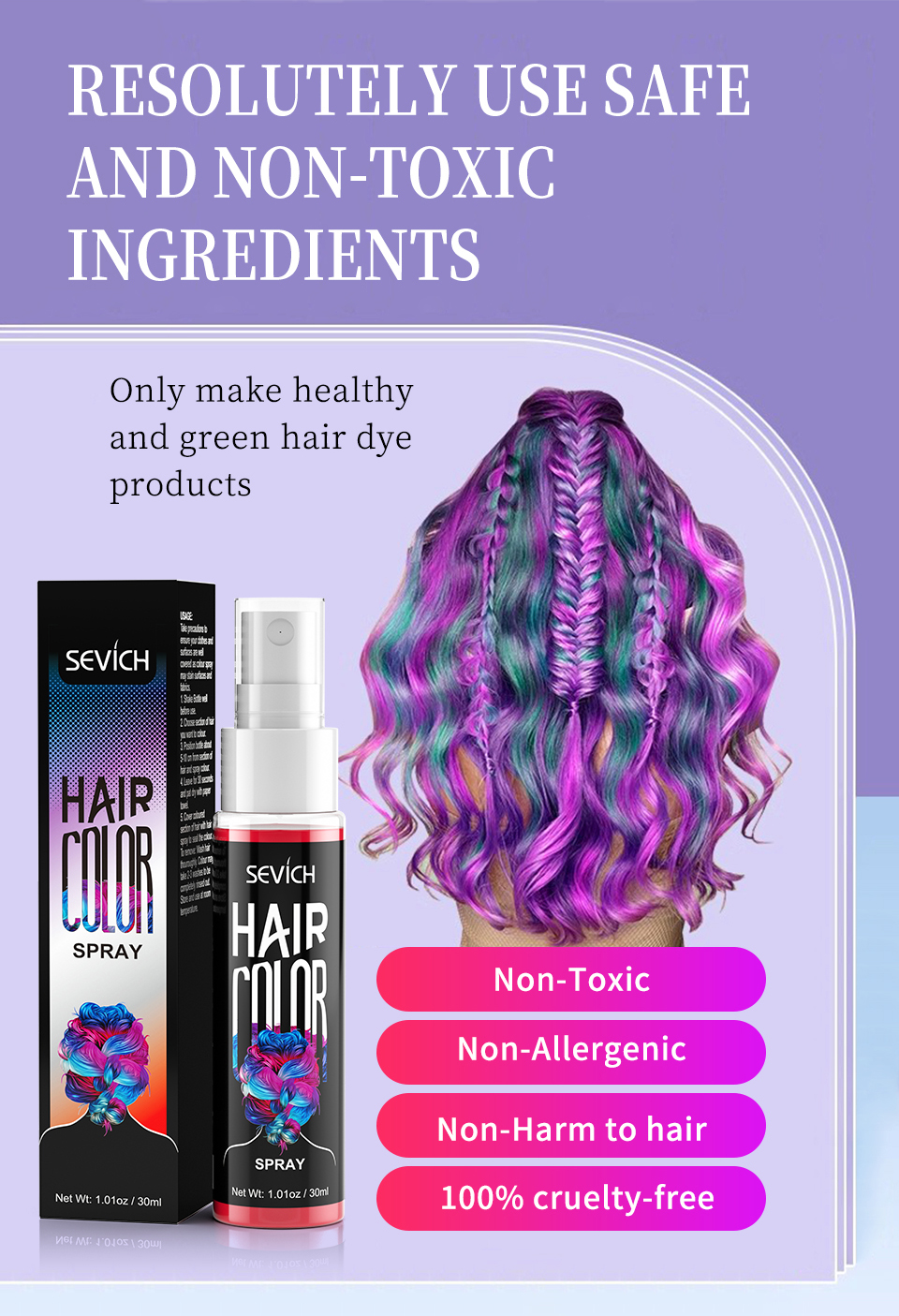 SEVICH Hair Dye Spray Temporary Hair Color Gold Red Purple Blue Hair ...
