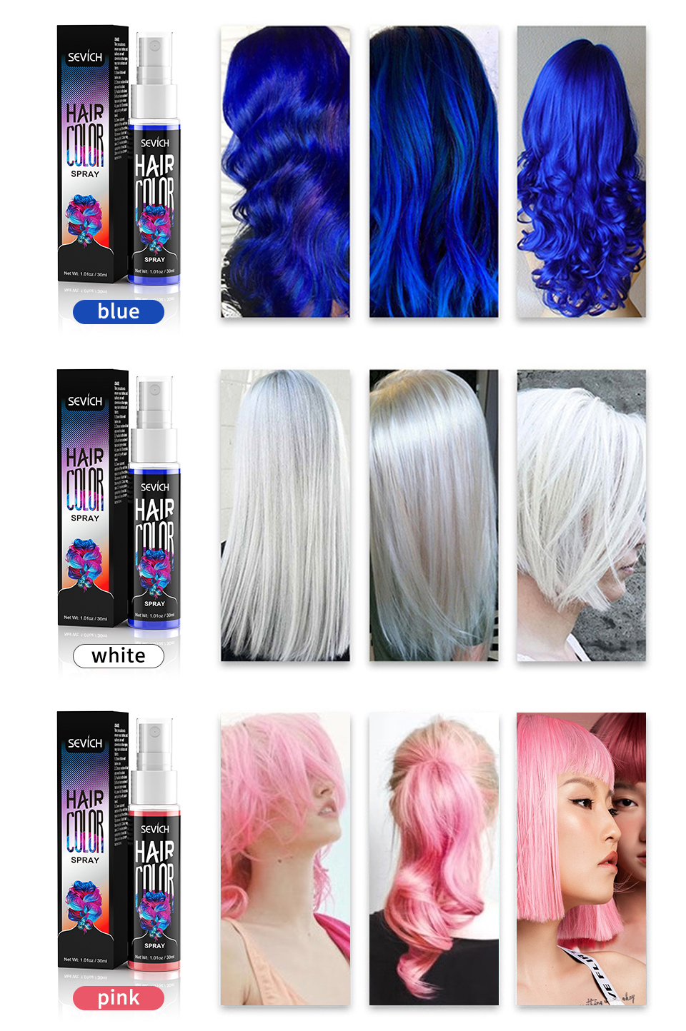 SEVICH Hair Dye Spray Temporary Hair Color Gold Red Purple Blue Hair ...