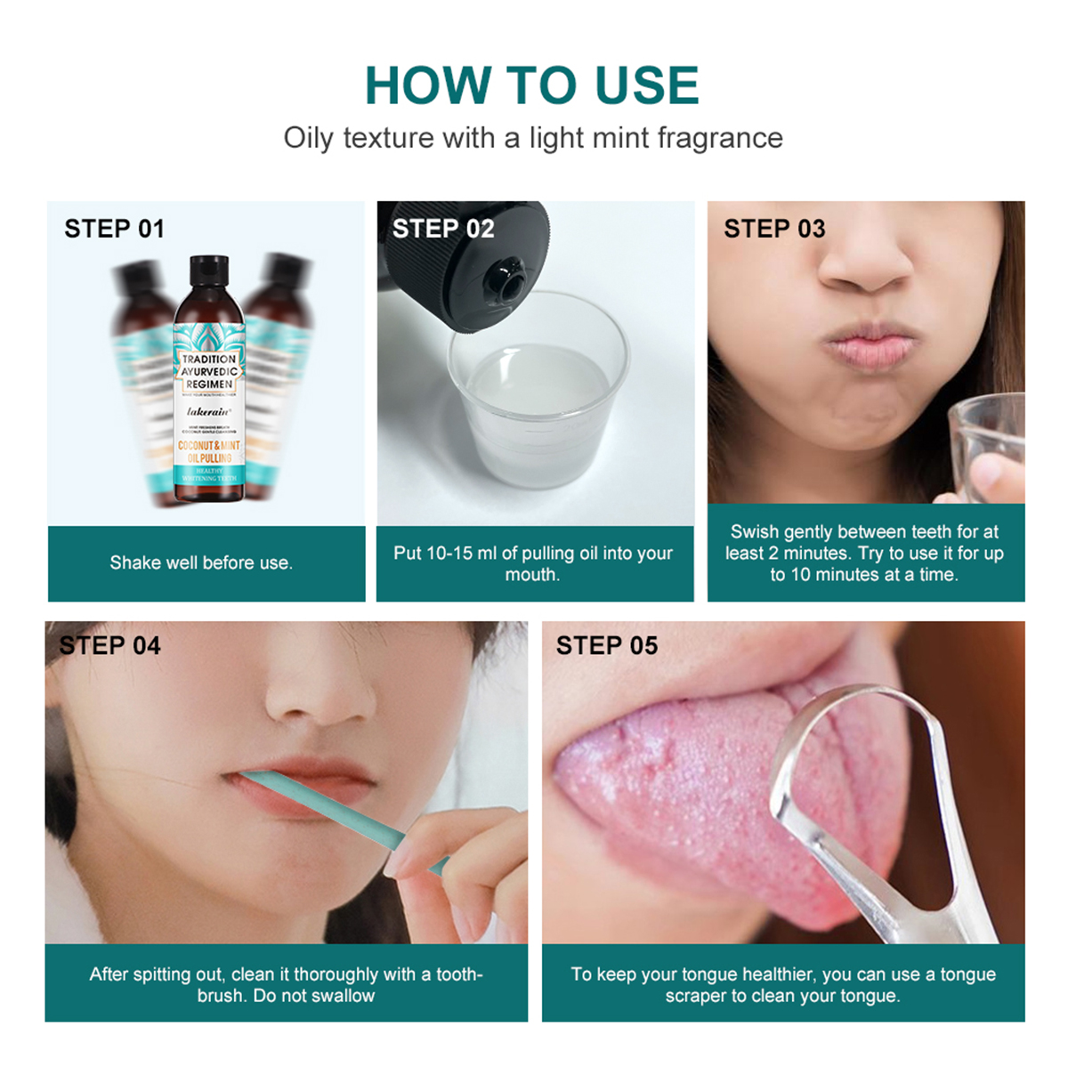 Coconut Oil Mint Pulling Oil Mouth Wash Alcohol-free Tongue Scraper ...