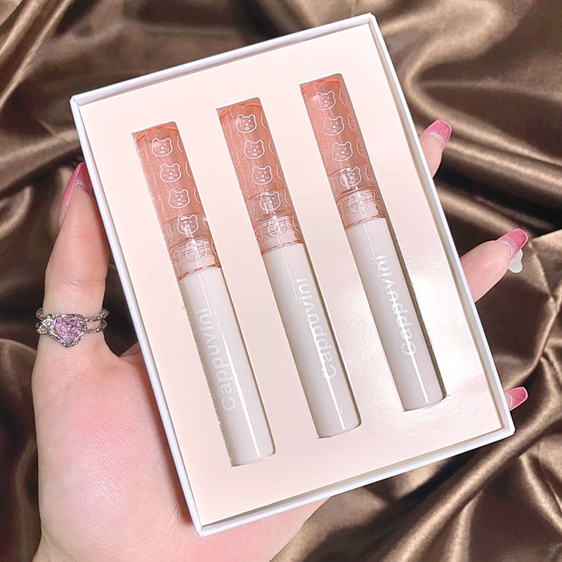 CAPPUVINI 3 Colors Lipstick Set Mirror Glaze Long Lasting Gloss Color ...