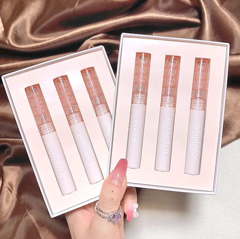 CAPPUVINI 3 Colors Lipstick Set Mirror Glaze Long Lasting Gloss Color ...