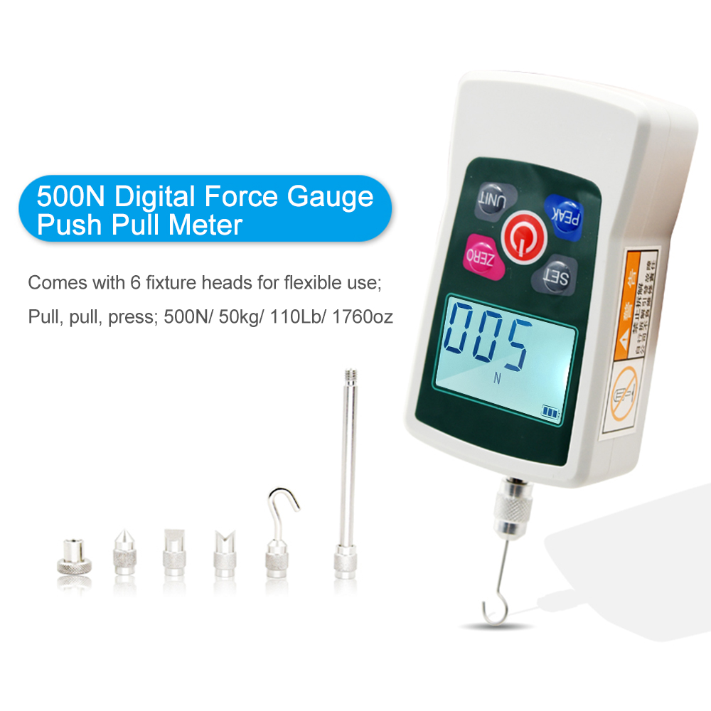 Digital Force Gauge 500N/ 50kg/ 110Lb/ 1760oz Portable Push Pull Force ...