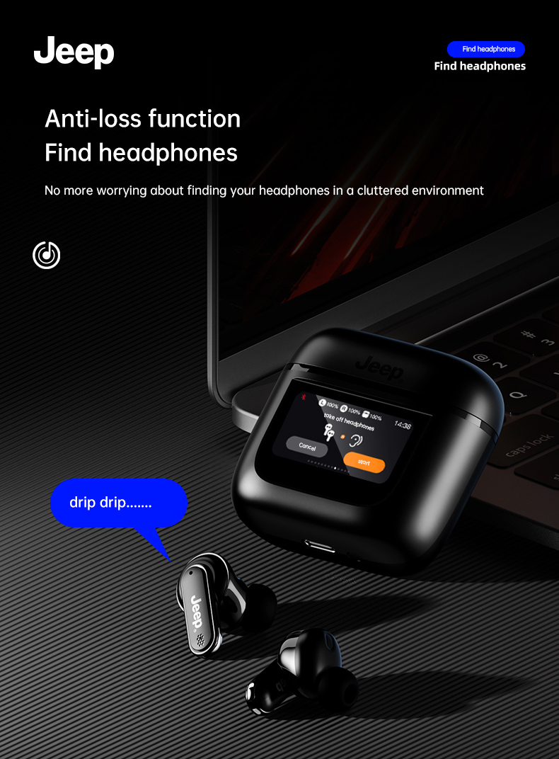 Jeep EW118 ANC Wireless Bluetooth Earphones Color LED Screen Touch ...