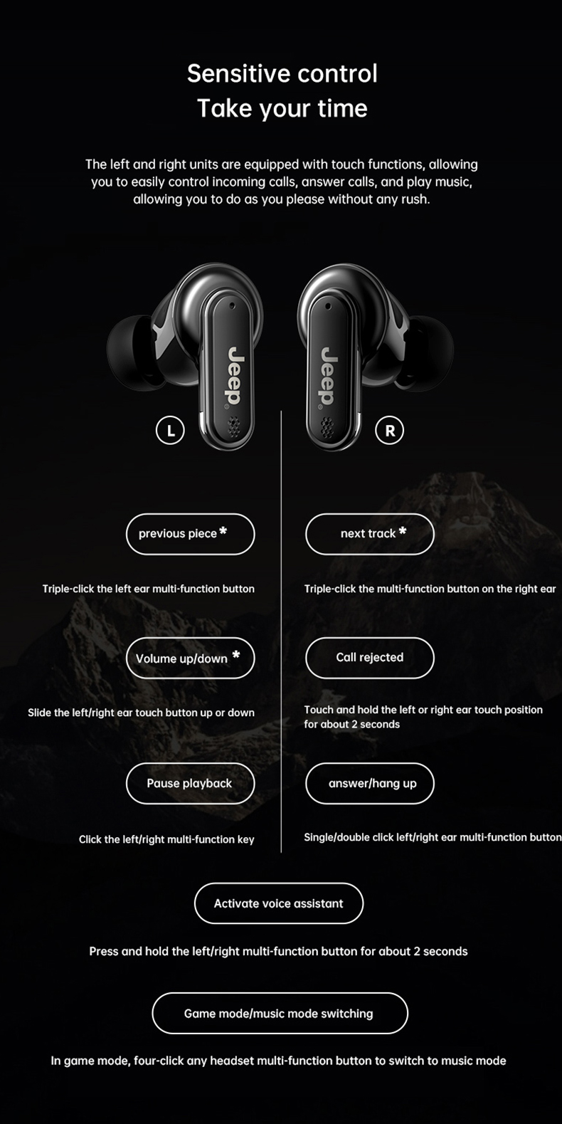 Jeep EW118 ANC Wireless Bluetooth Earphones Color LED Screen Touch ...