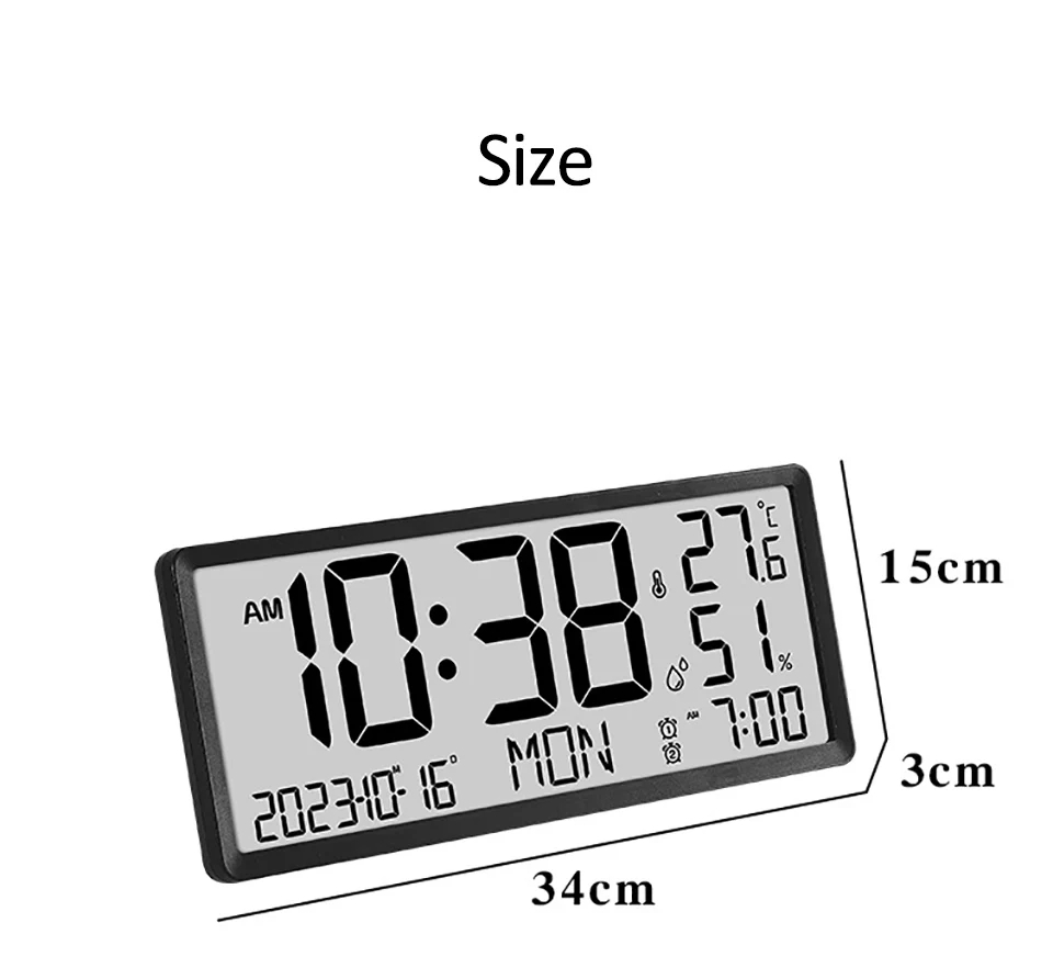 LCD Large Screen Digital Wall Clock Multifunctional Time Temperature ...