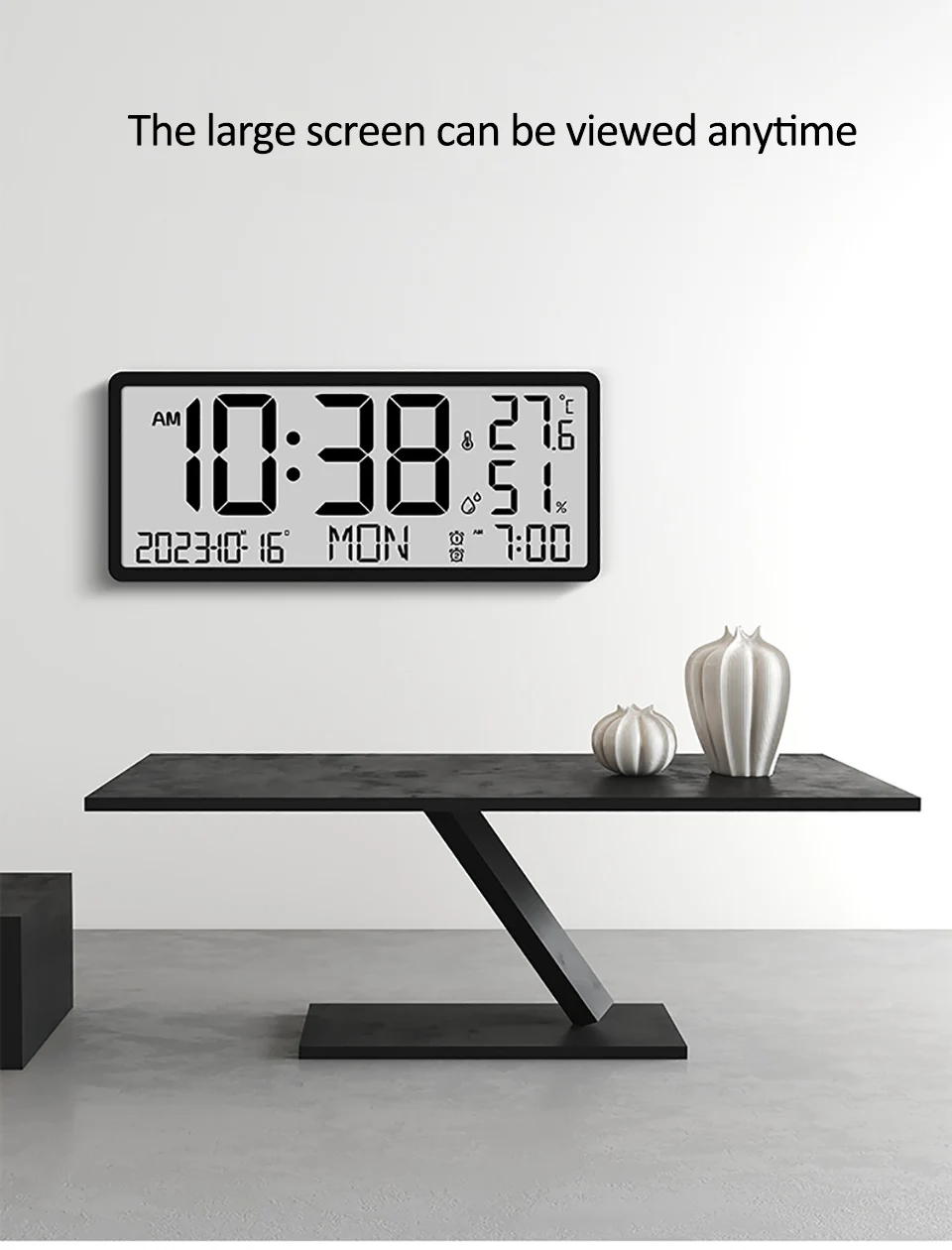 LCD Large Screen Digital Wall Clock Multifunctional Time Temperature ...