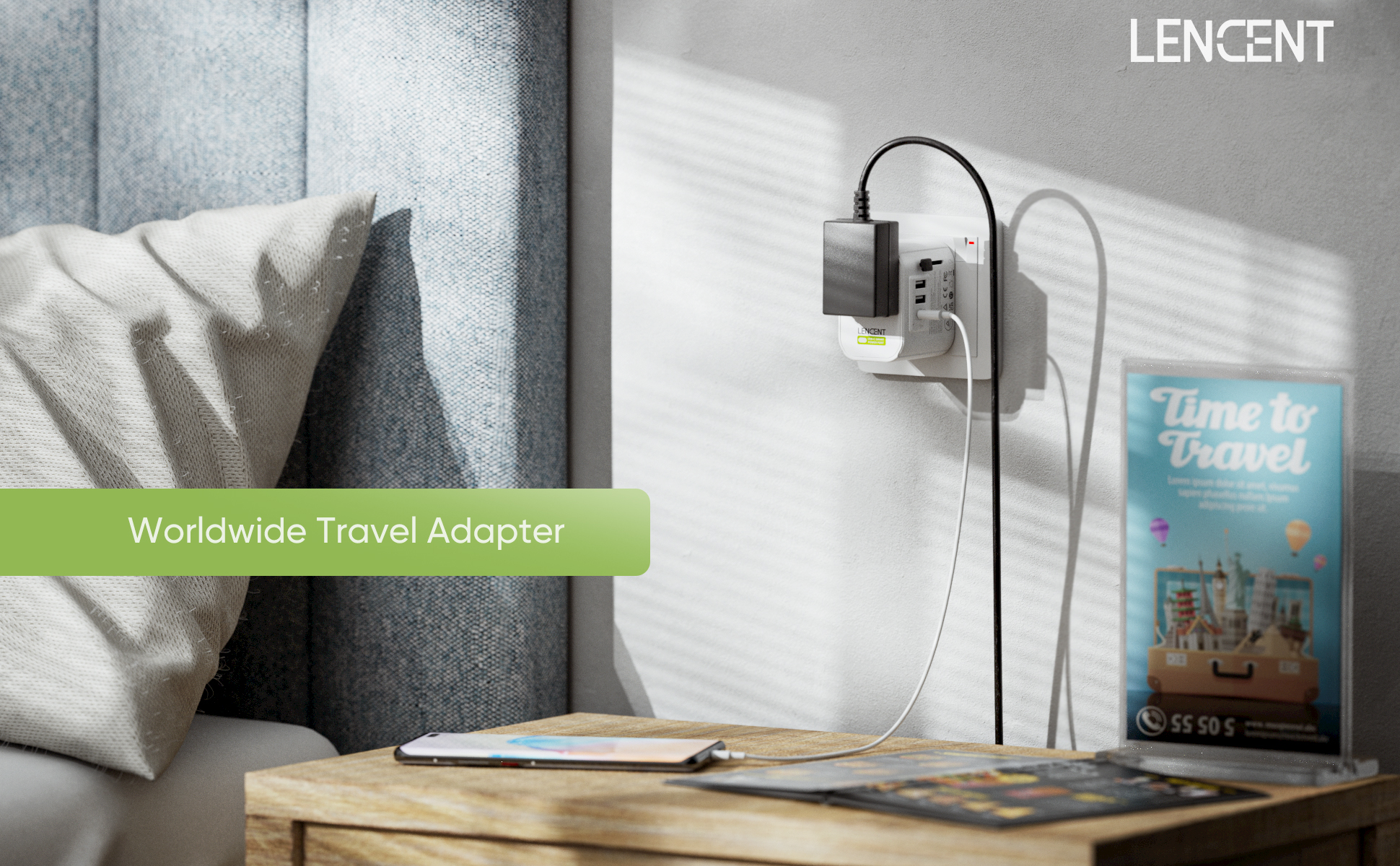 LENCENT Grounded Universal Travel Adaptor Plug with 2 USB Ports and 1 ...