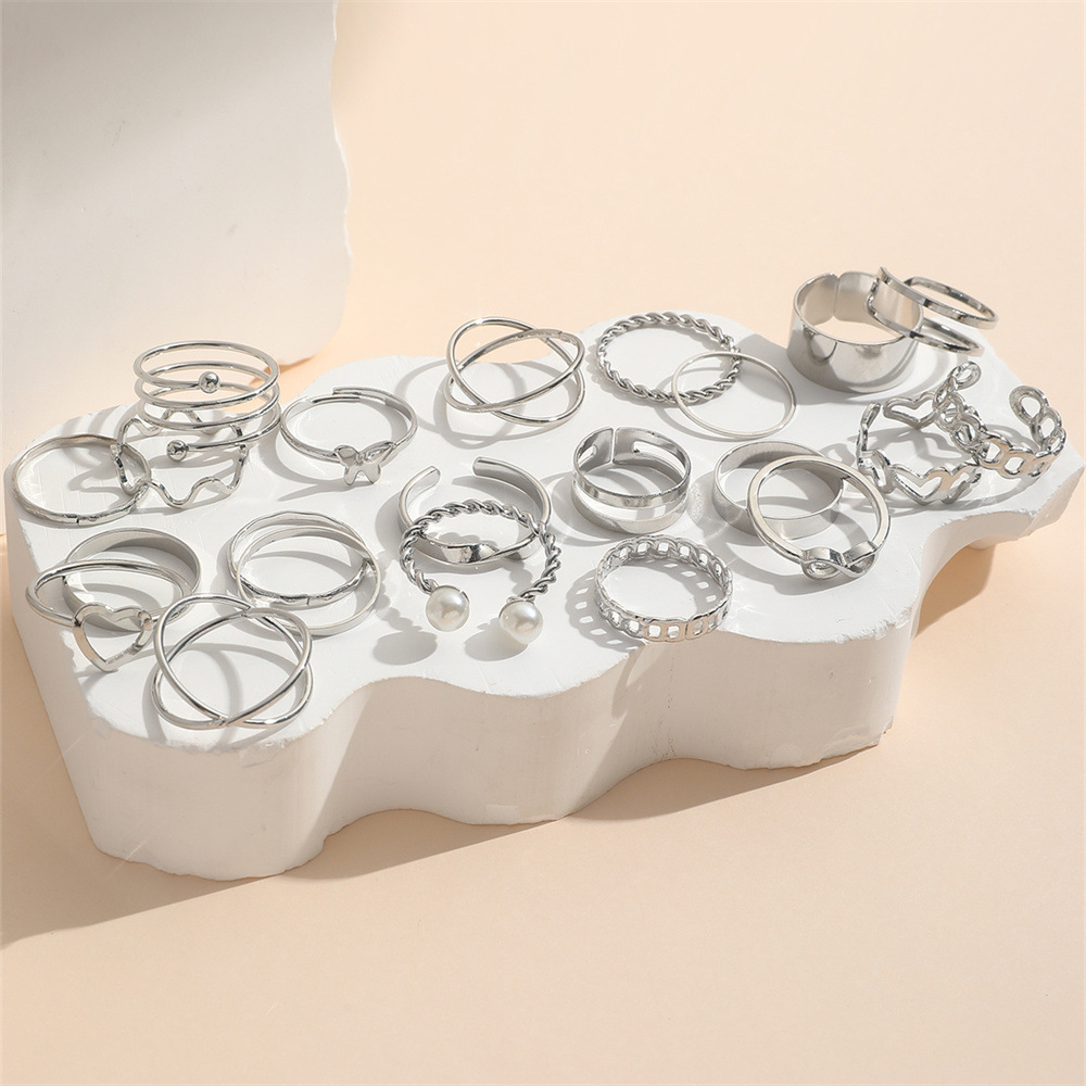 22pcs/Set Vintage Silver Metal Infinity Heart Cross Rings for Women ...