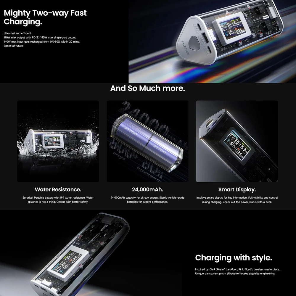 Sharge/shargeek 170W 24000MAh transparent battery pack laptop with IPS ...