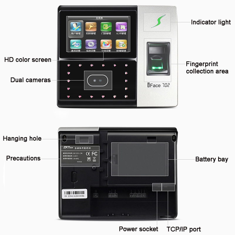 4.3 inch TFT Touch Screen iface702 Biometric Facial Fingerprint Scanner Time Attendance Time ...