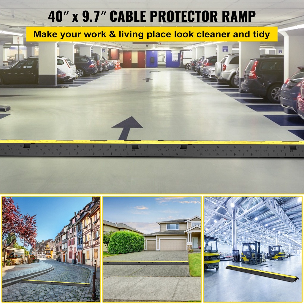 (Yellow/Black) Rubber Cable Ramp Protector With Cover Speed Hump Wire ...