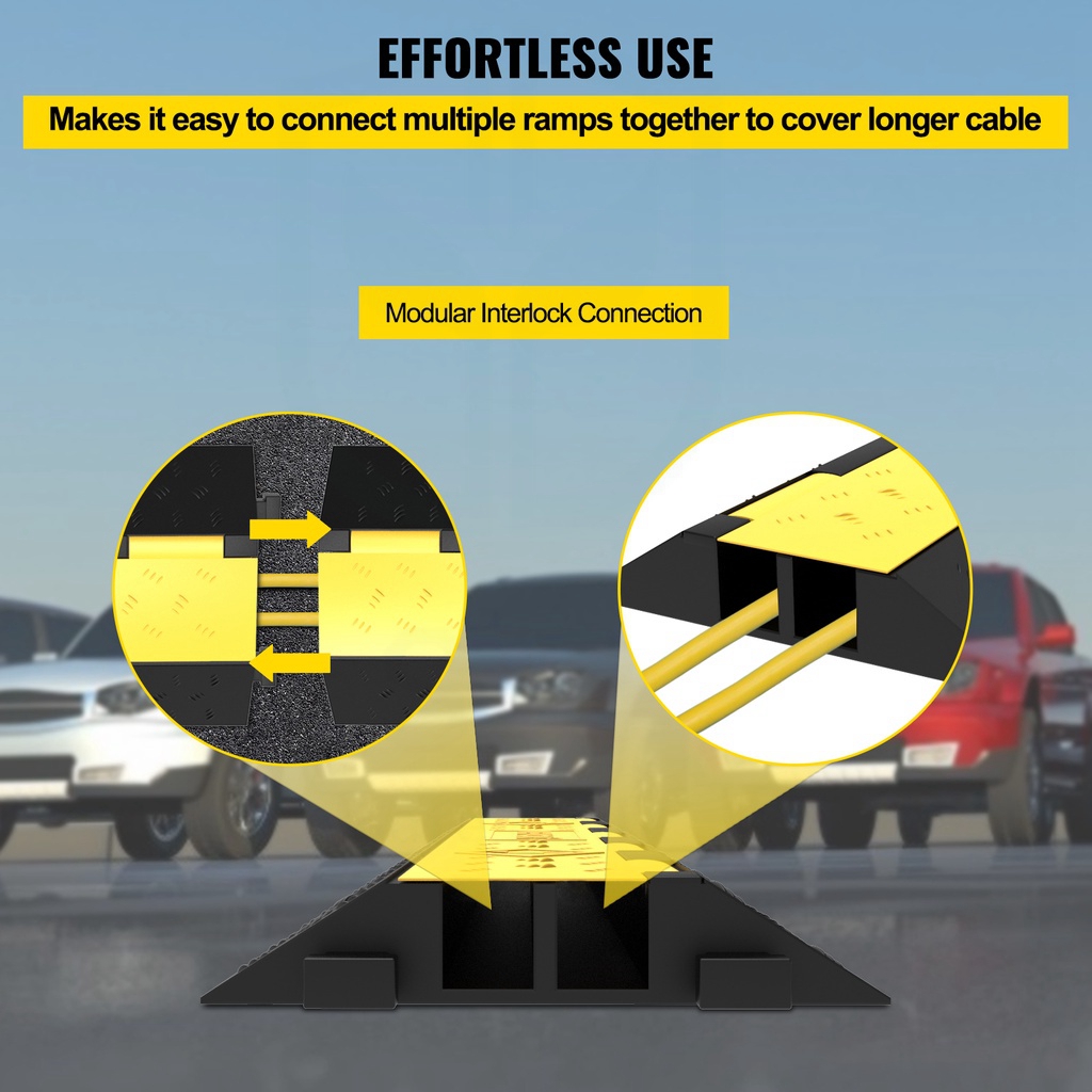 (Yellow/Black) Rubber Cable Ramp Protector With Cover Speed Hump Wire ...
