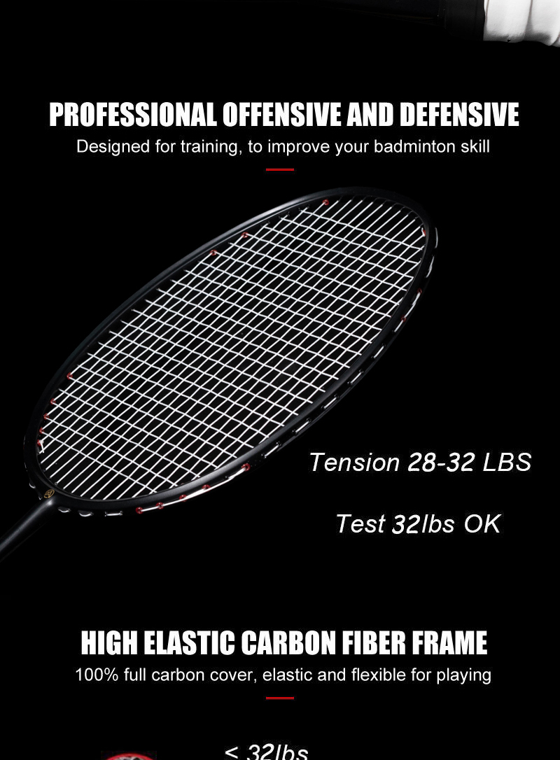 ALP XHP 2Pcs 6U 72g G4 T700 100% Full Carbon 30Lbs Strung Badminton ...