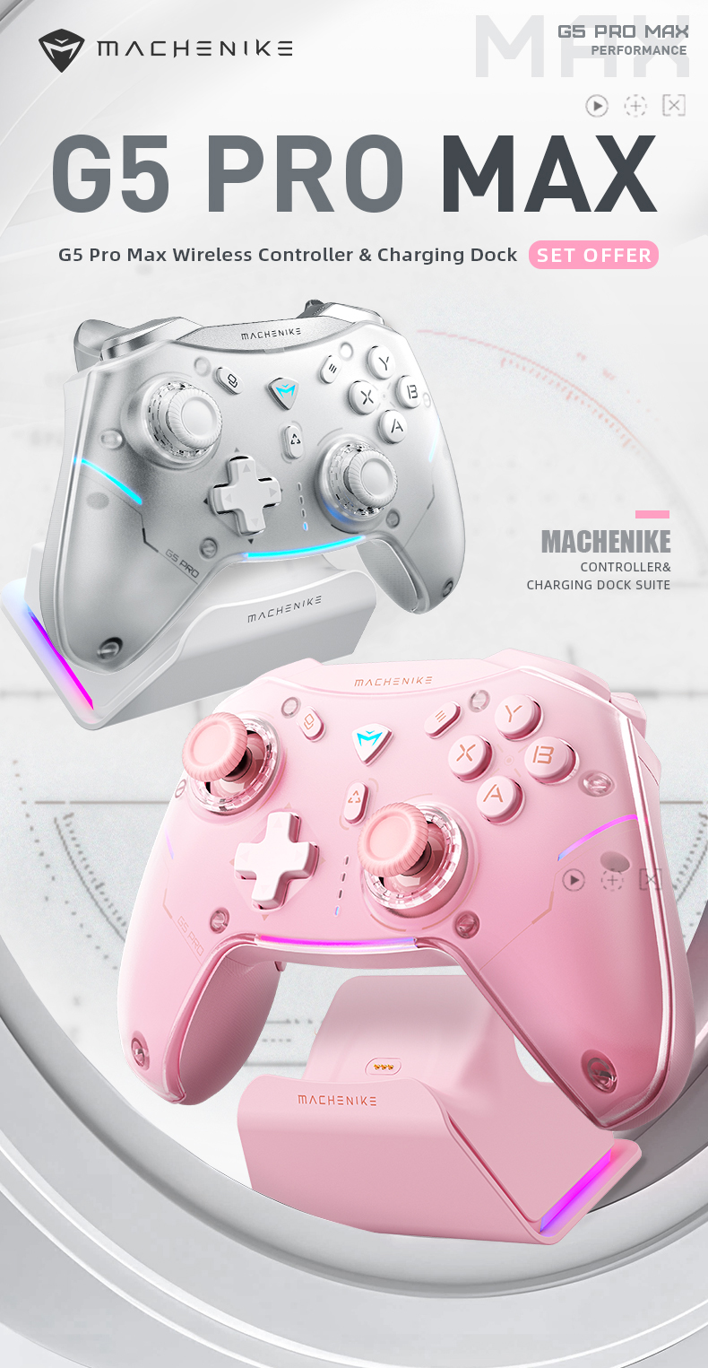 MACHENIKE G5 Pro Max Gaming Controller With Charging Dock RGB Wireless ...