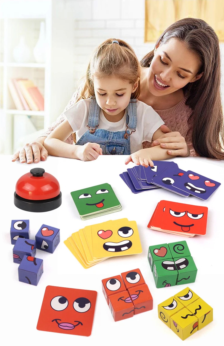 Kids Face Change Expression Puzzle Building Blocks Montessori Cube ...