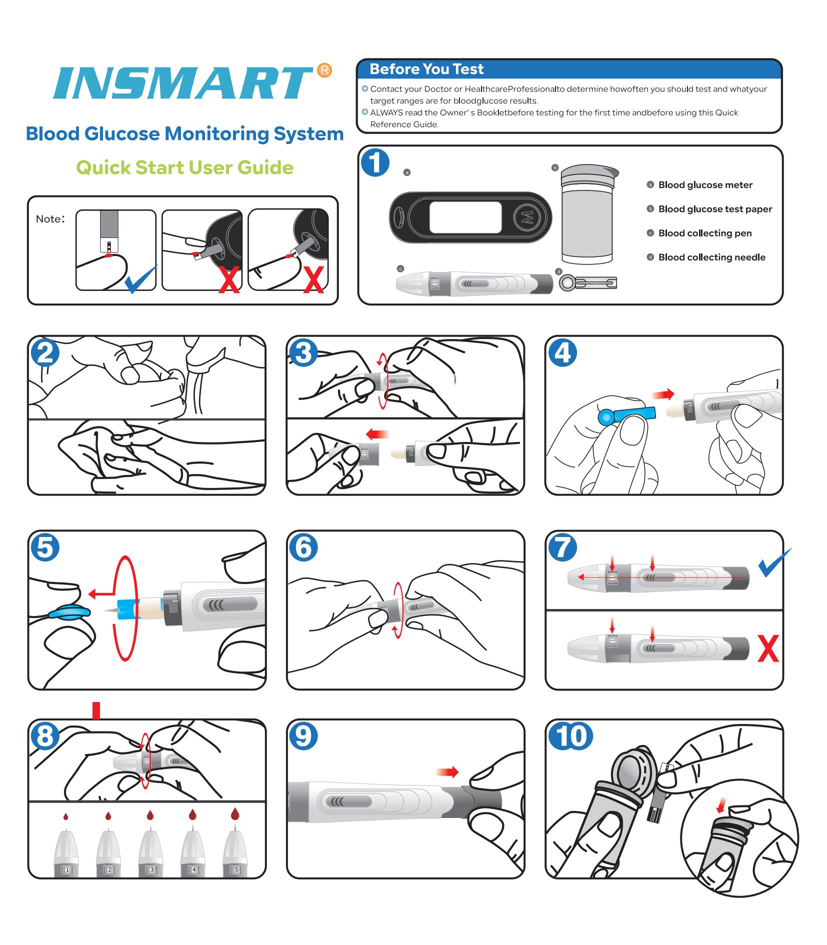 INSMART blood sugar test kit glucometer set blood sugar monitoring kit ...