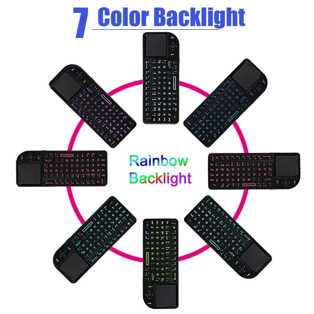 2.4G Wireless Keyboard with 7-color Backlight Touchpad Mouse and Laser ...