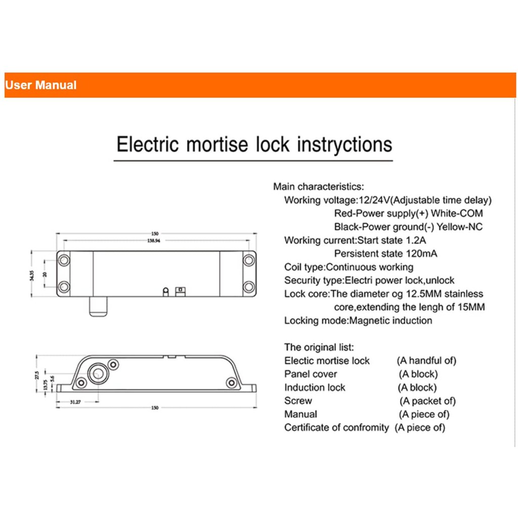 DC12V Electric Drop Bolt Lock Electronic Mortise Locks with Adjustable ...