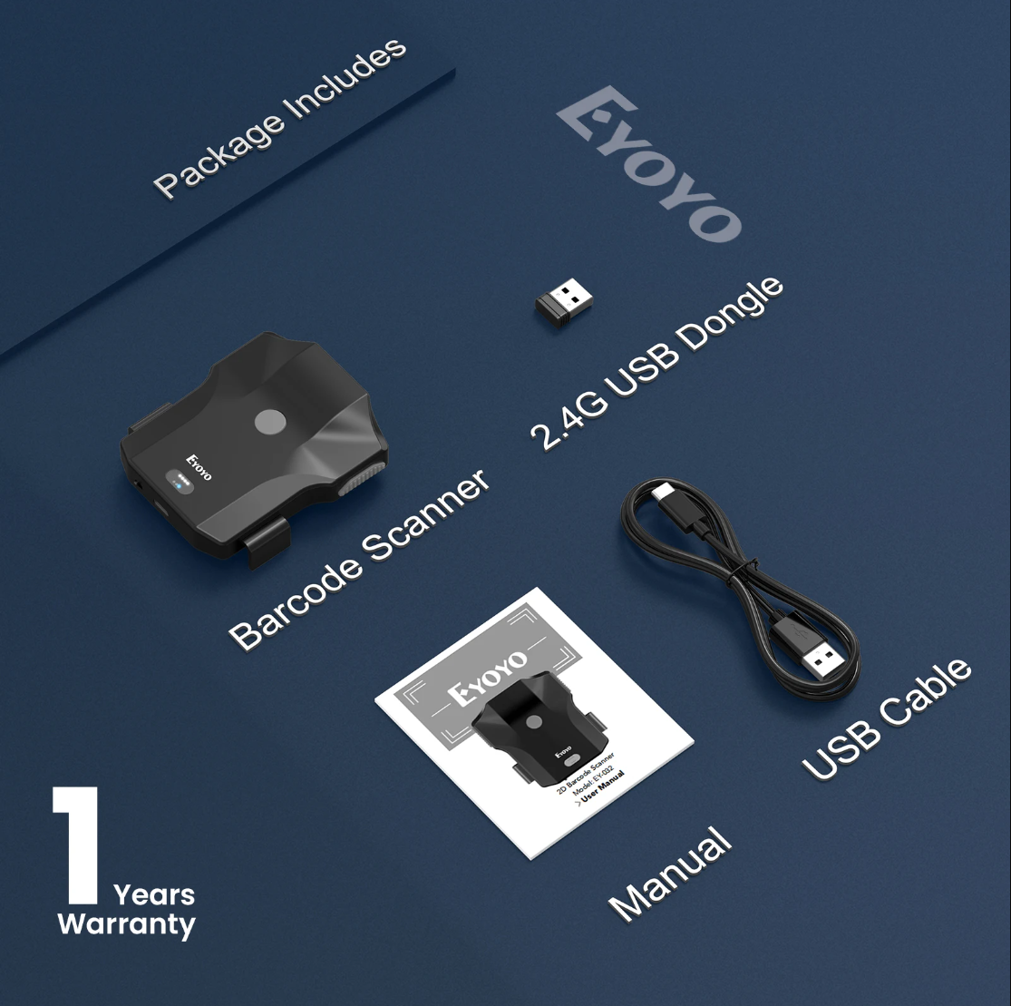 Eyoyo 1D/2D Wireless Portable Bluetooth Barcode Reader Back Clip Phone ...