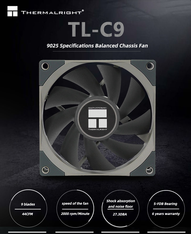Thermalright TL-C9 92mm chassis fan 2000 speed 4pin PWM S-FDB V2 bearing high-performance fan ...