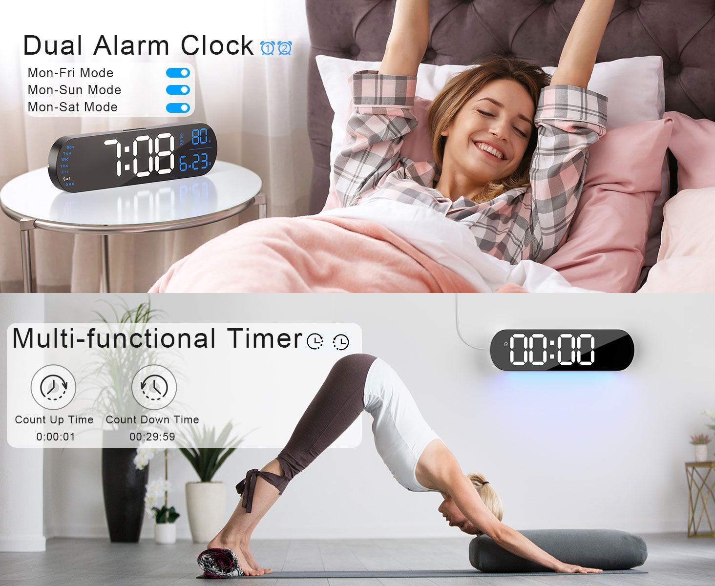 Led Wall Clock Large Digital Wall Clock Alarm 12/24H Timer Calendar ...