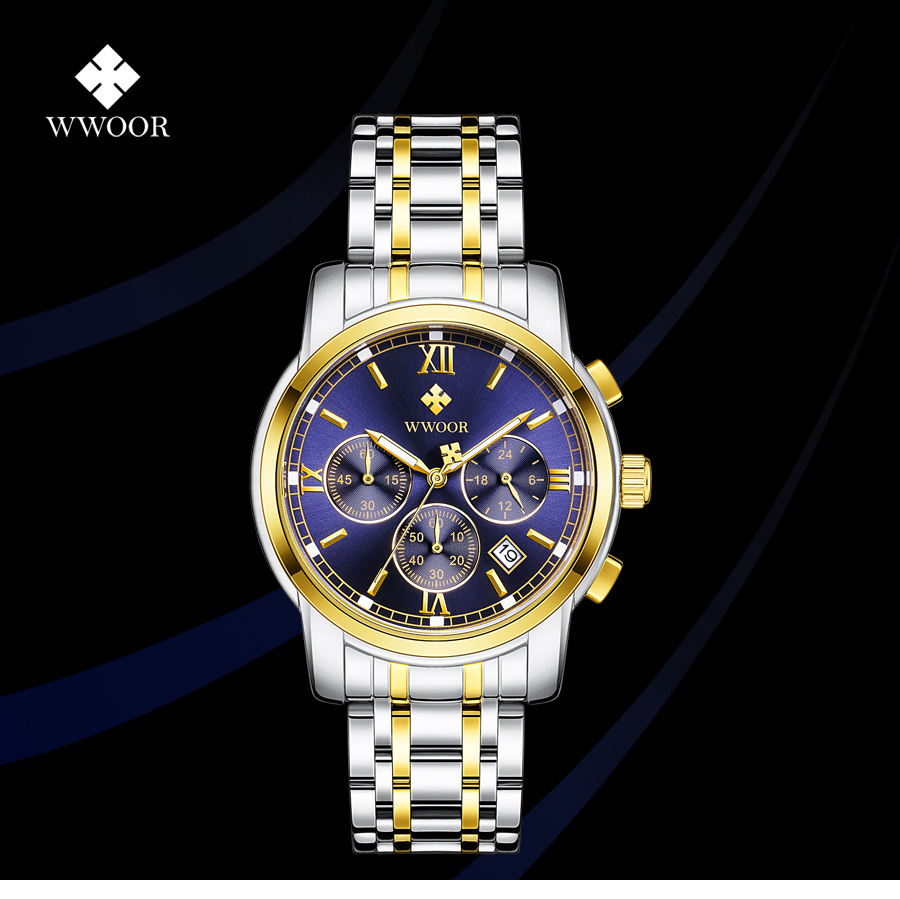 WWOOR Men's Business Watch Advanced Multi dial Calendar Fashion Steel ...