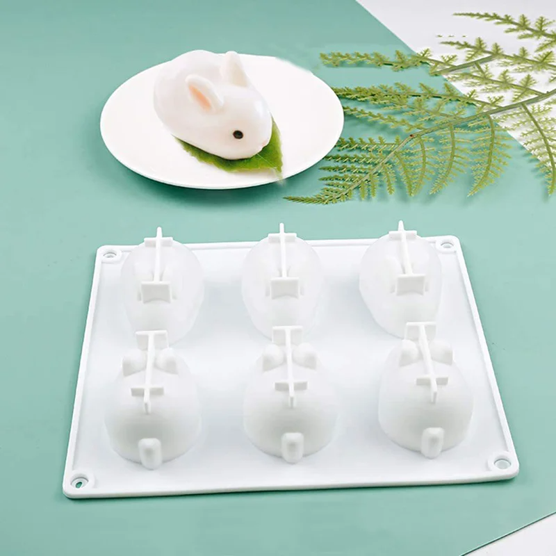 Silicone Rabbit Mold Fondant Bunny Mold Chocolate Cake Mold 6-cavity ...