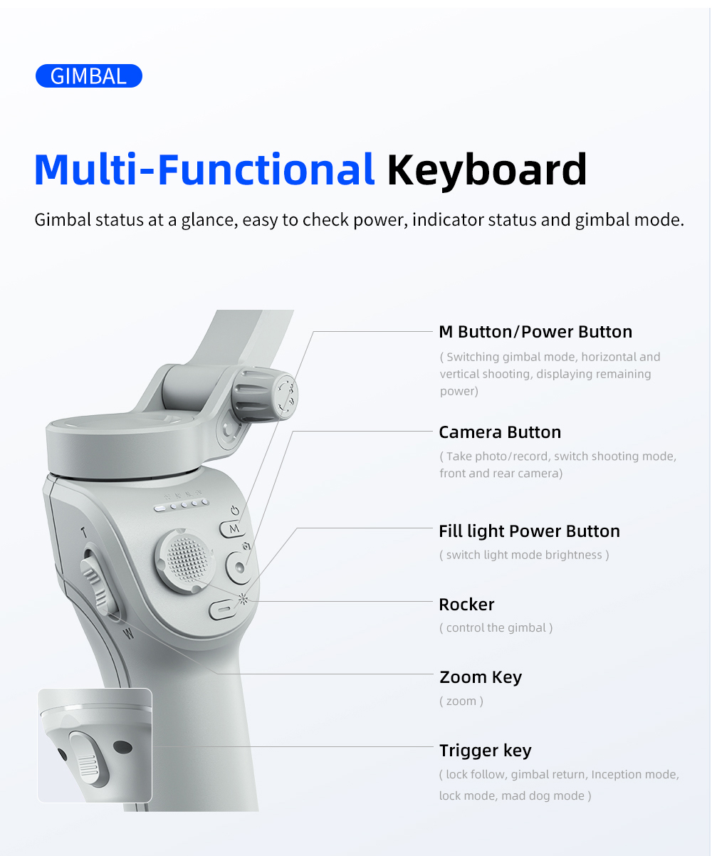 A gray handheld gimbal three-axis cell phone stabilizer anti-shake ...