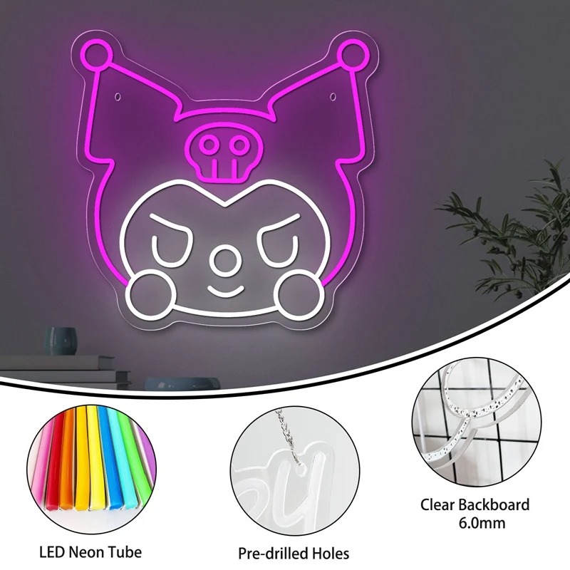 Cut Anime Neon Sign Light Fire LED Neon Sign Kuromi Cartoon Wall Decor ...