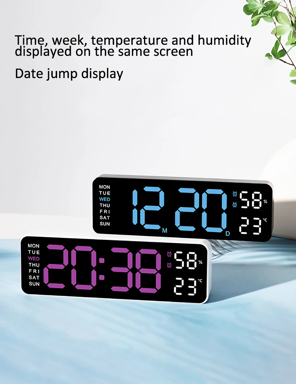 Large Digital Wall Clock Temperature and Humidity Week Display ...