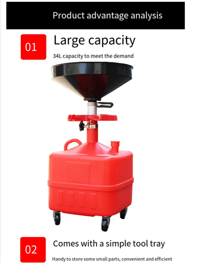 Oil Receiver 34L Upright Portable Oil Lift Drain with Oil Pan Funnel ...