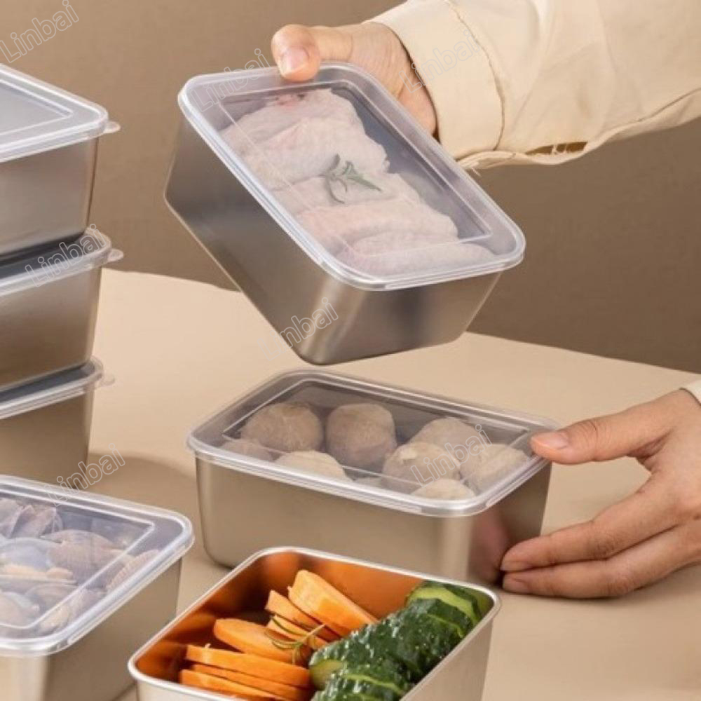 304 Stainless Steel Box Kitchen Storage Box Fresh-keeping Box with Lid ...